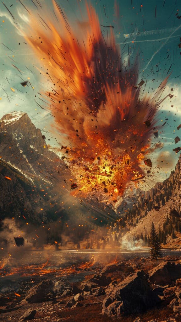 Massive Rock Explosion in Mountain Stock Image - Image of explosion ...