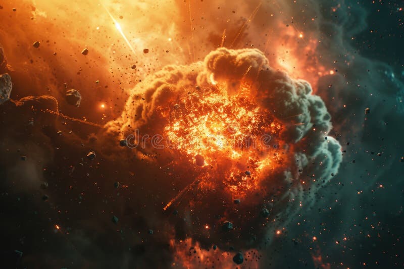 A Massive Rock Explosion Sends Debris Flying through the Air Stock ...