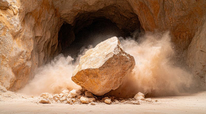 Massive Rock Falling in a Dark Cave Stock Illustration - Illustration ...