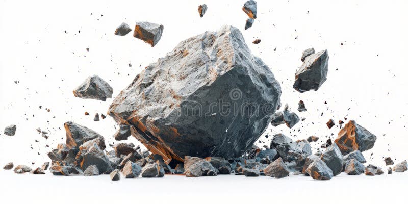 Massive Rock with Pieces Breaking Off, Dynamic Motion Effect, on a ...