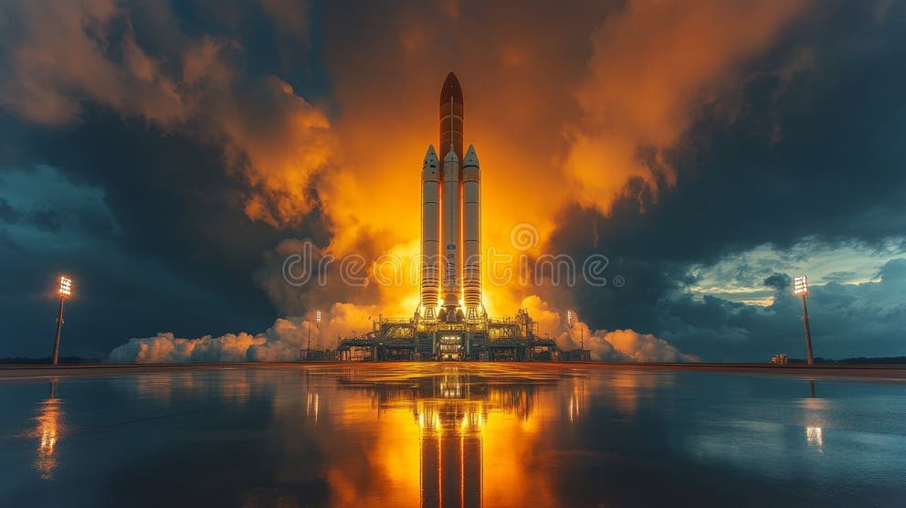 Massive Rocket Launch Illuminated by Fiery Ignition Toward Space ...