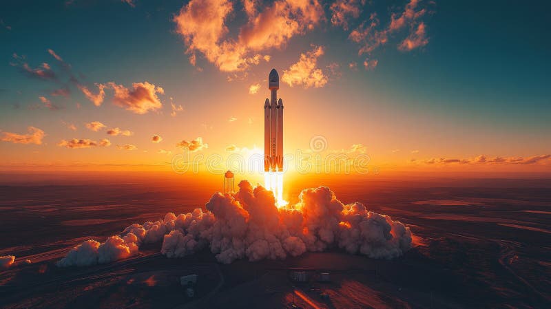Massive Rocket Launches into the Sky at Sunset, Showcasing the Power of ...