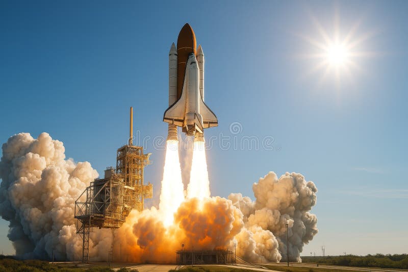 Massive Rocket Propels Skyward with Blazing Thrust. Lift Off Moment ...