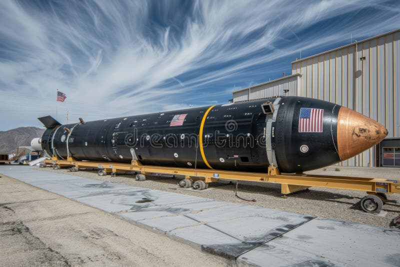 Massive Rocket Ready for Launch on Clear Day at Industrial Facility ...