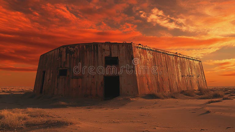 A Massive, Rusted Bunker in a Barren Wasteland Stock Illustration ...