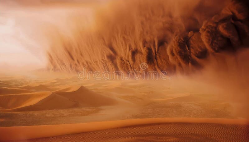 Massive Sandstorm Rolling Over Desert Dunes with Dramatic Clouds Stock ...
