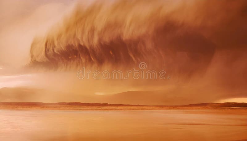 Massive Sandstorm Sweeping Across Desert Landscape Under Dramatic Sky ...