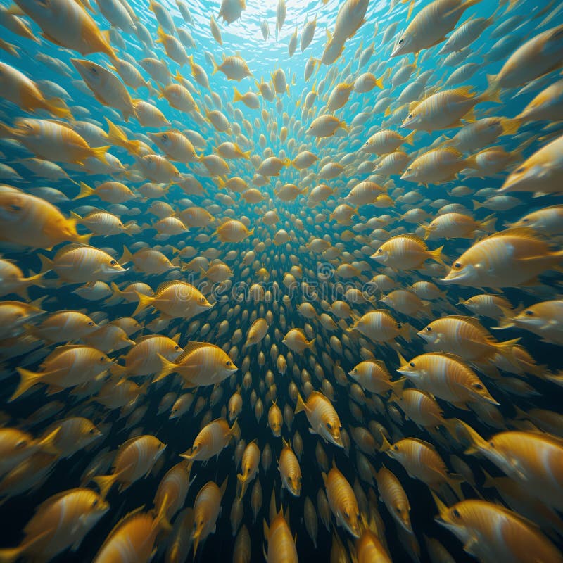 Massive School of Fish Swimming in Harmony Stock Illustration ...