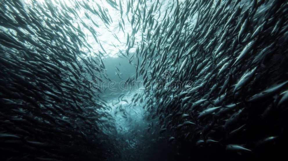 Massive School of Silver Fish Underwater Stock Illustration ...