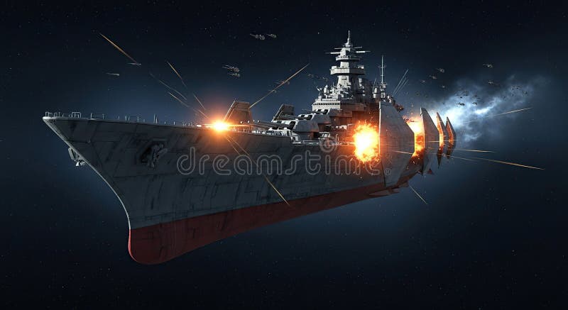 Massive Sci-Fi Battleship Under Intense Attack, Explosions Rocking Hull ...