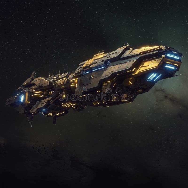 Massive Sci-fi Spaceship Flying through Space, Featuring Intricate ...