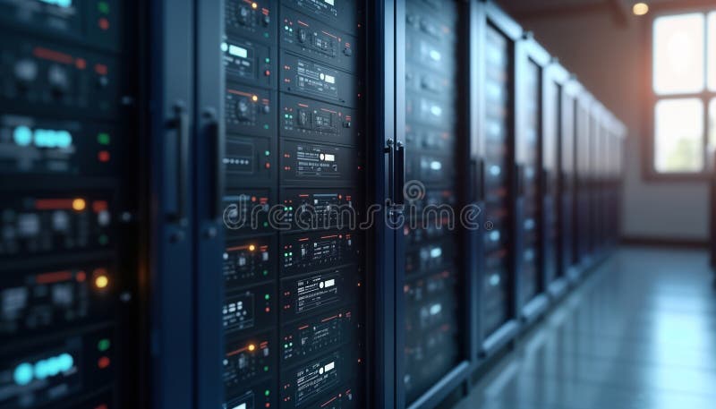 Massive Server Racks Fill Modern Data Center. Tech Innovation in Energy ...