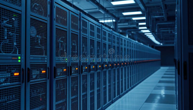 Massive Server Racks Line Futuristic Data Center. Rows of Powerful ...