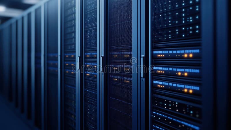 Massive Server Racks Lined Up in Data Center. Tech Equipment Fills ...