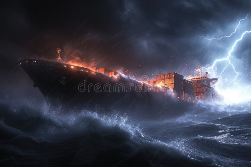 Massive Ship Battling Fierce Storm. Generative AI. Stock Photo - Image ...