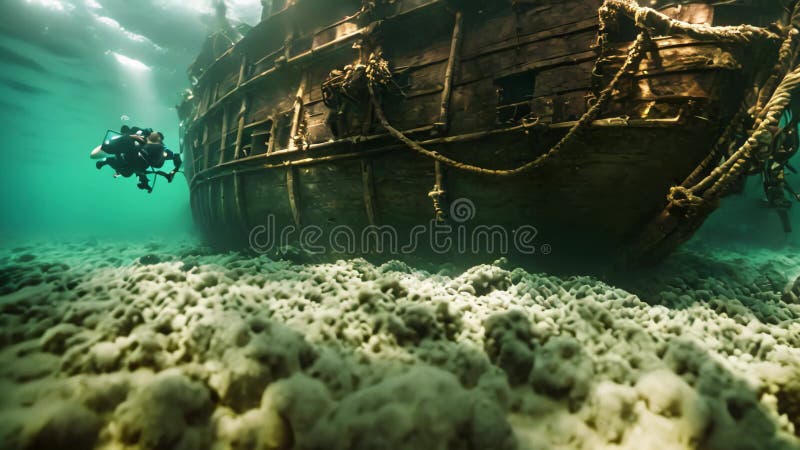 Sunken Pirate Ship on the Coral Reef in the Red Sea, AI Generated Stock ...