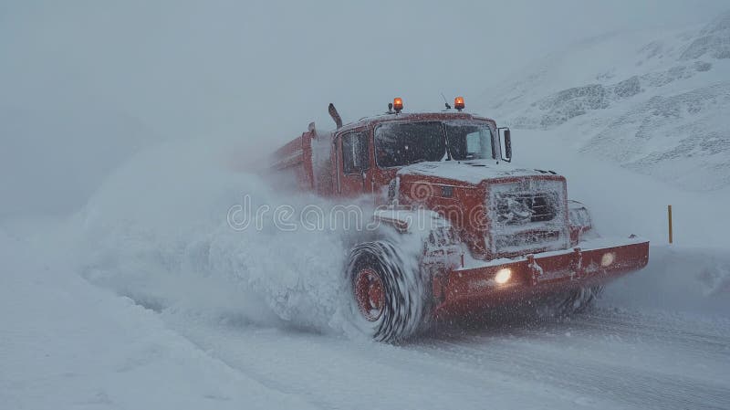 Massive Snow Plow Cutting through Thick Snow on a Highway, Heavy Stock ...