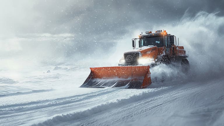 Massive Snow Plow Cutting through Thick Snow on a Highway, Heavy Stock ...