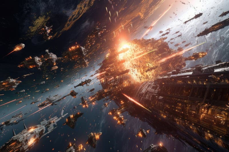 A Massive Space Battle between Fleets of Starships Stock Illustration ...