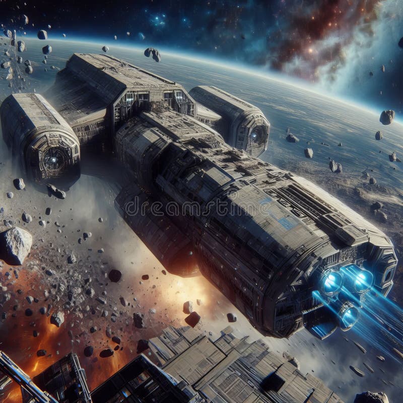 A Massive Space Freighter Hauling Cargo through a Debris Fiel Stock ...