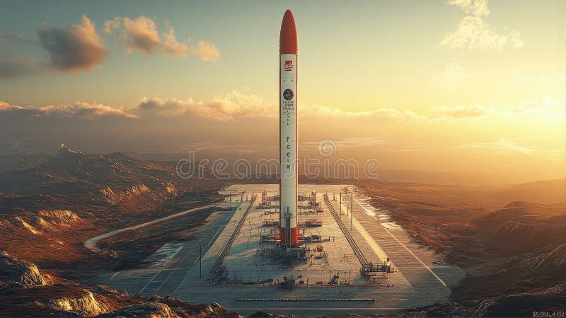 A Massive Space Rocket Stands Tall on a Launch Pad at Sunrise ...