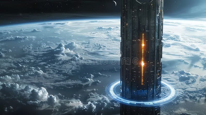 A Massive Space Station, with a Glowing Core, Orbits Earth, Showcasing ...