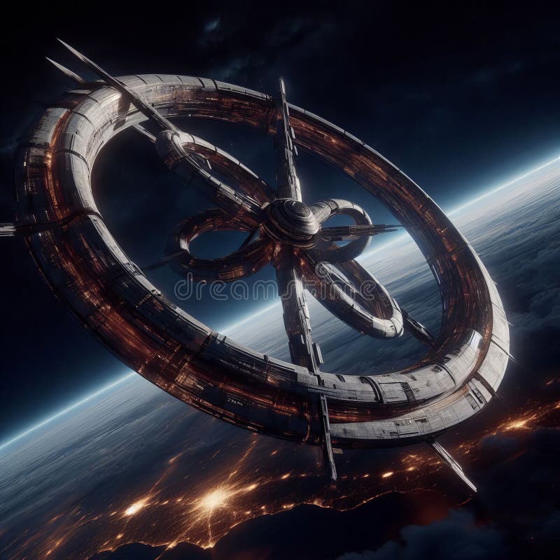 A Massive Space Station in the Shape of a Ring, Rotating Slowl Stock ...