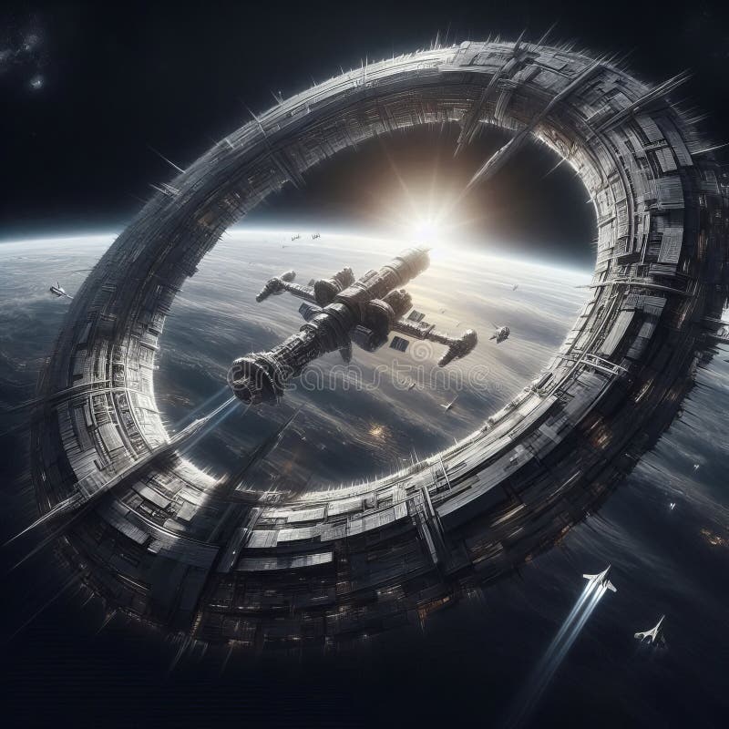 A Massive Space Station in the Shape of a Ring, Rotating Slowl Stock ...