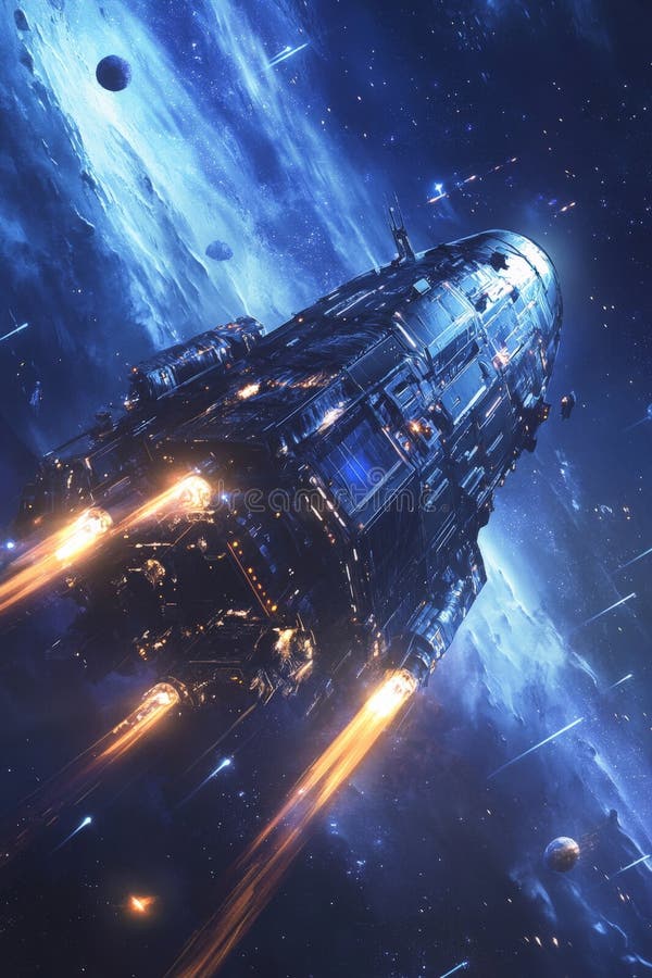 A Massive Spacecraft with Holographic Shields and Brightly Lit LED ...