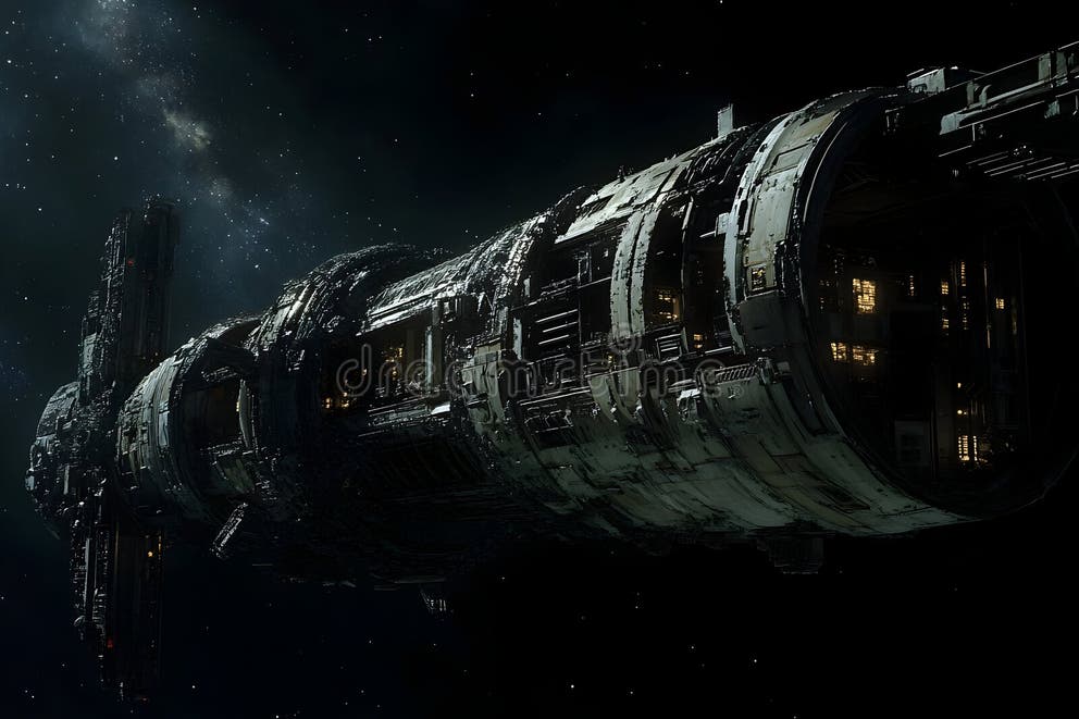Massive Spacecraft Travelling through Deep Space Galactic Scenery Stock ...