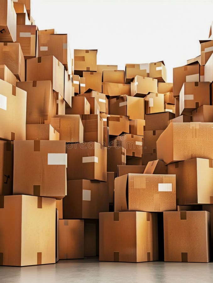 Massive Stack of Cardboard Boxes in Warehouse. Generative Ai Stock ...