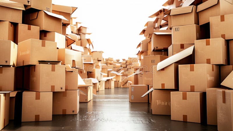 Massive Stack of Cardboard Boxes in Warehouse. Generative Ai Stock ...