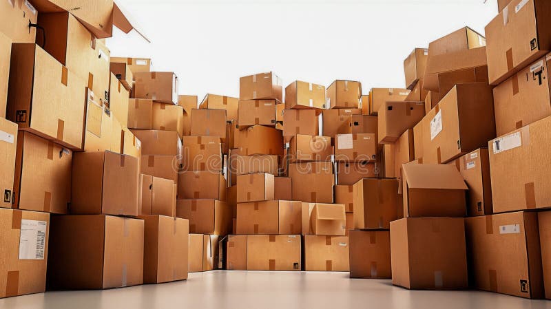 Massive Stack of Cardboard Boxes in Warehouse. Generative Ai Stock ...