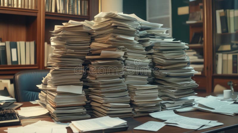 Massive Stacks of Papers on Office Desk Representing Overwhelming ...