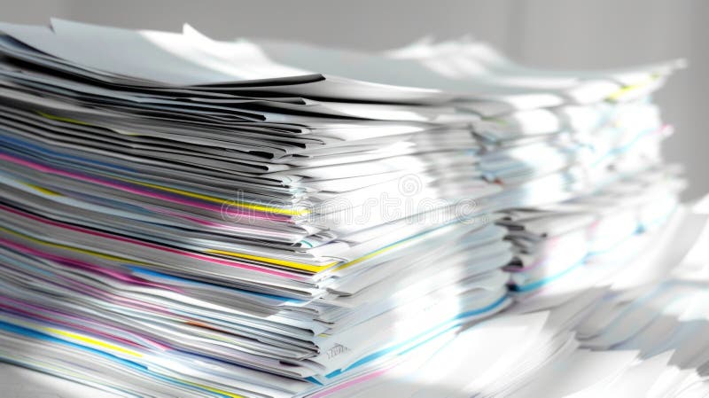 Massive Stacks of Paperwork in Office Setting Stock Image - Image of ...
