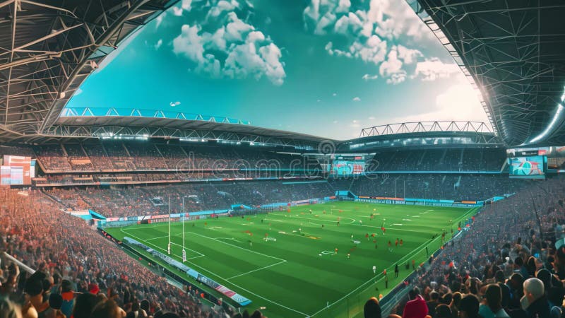 A Massive Stadium Teeming with a Multitude of Spectators, a Panoramic ...