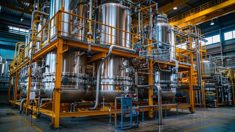 Industrial Processing Facility with Large Stainless Steel Equipment in ...
