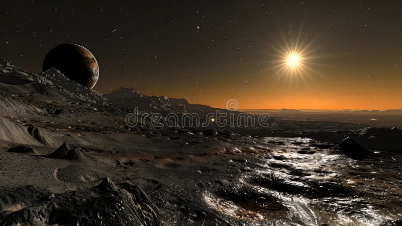 Massive Stars in Earth Orbit with Alien Planets Stock Photo - Image of ...