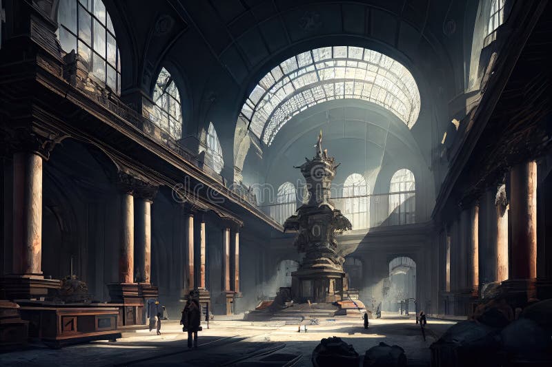 Massive Station with High Ceilings, Monumental Columns and Bustling ...