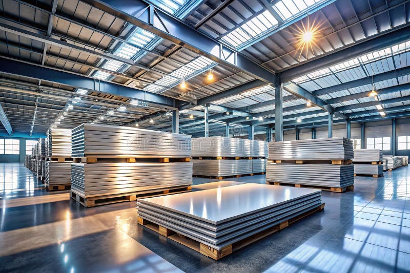 Massive Steel Sheet Inventory Stacks High in Industrial Warehouse for ...