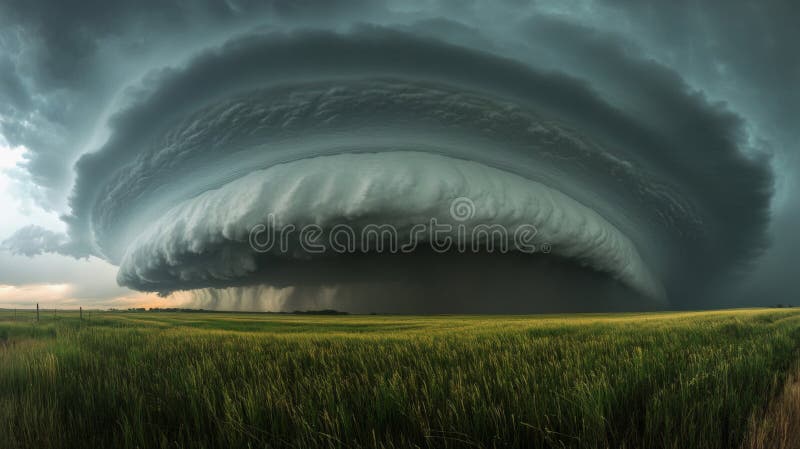 A Massive Storm Cloud Formation Over a Field of Tall Grass Stock ...