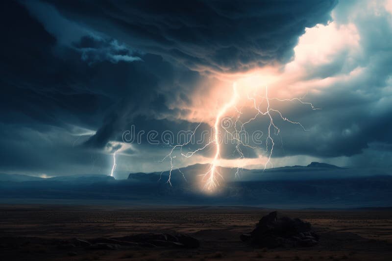 A Massive Storm Cloud Illuminated by Bright Bolts of Lightning ...