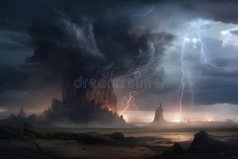 A Massive Storm Cloud Illuminated by Bright Bolts of Lightning ...