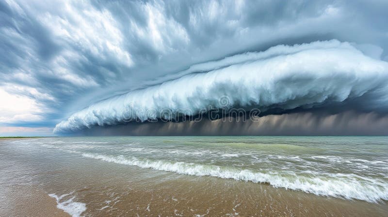 A Massive Storm Cloud Over a Coastal Sea Stock Illustration ...