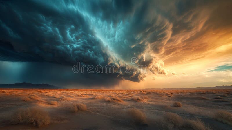 A Massive Storm Cloud Over a Desert Landscape at Sunset Stock ...
