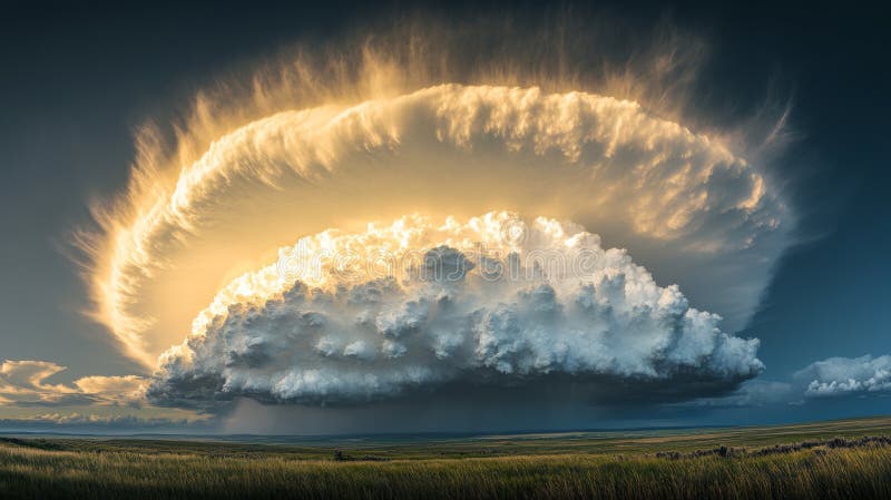 A Massive Storm Cloud Over a Lush Green Field Stock Illustration ...