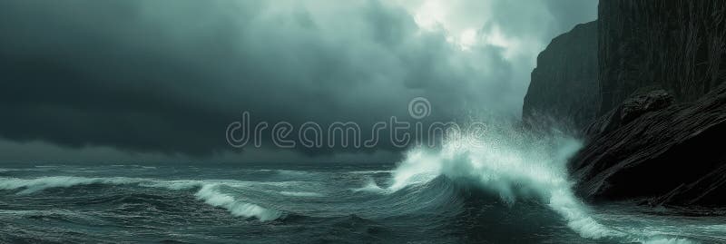 Massive Storm Waves Colliding with Coastal Rocks Stock Image - Image of ...