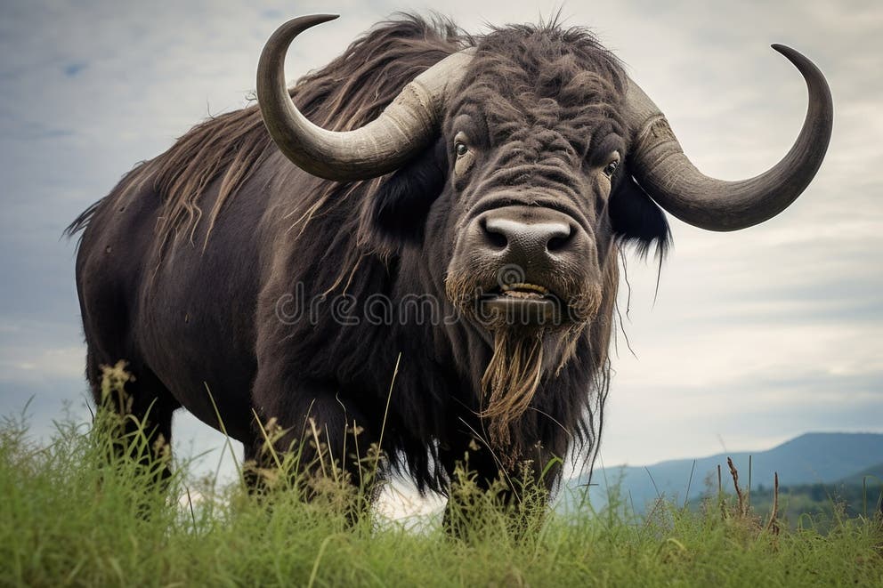 A Massive, Strong Buffalo in a Grassy Landscape Stock Illustration ...