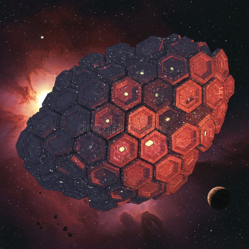 A Massive Structure with Hexagonal Modules Floats in Space. the Modules ...