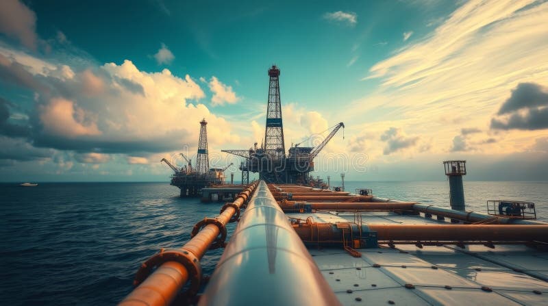 Large Offshore Oil Drilling Platform in the Middle of the Ocean Stock ...